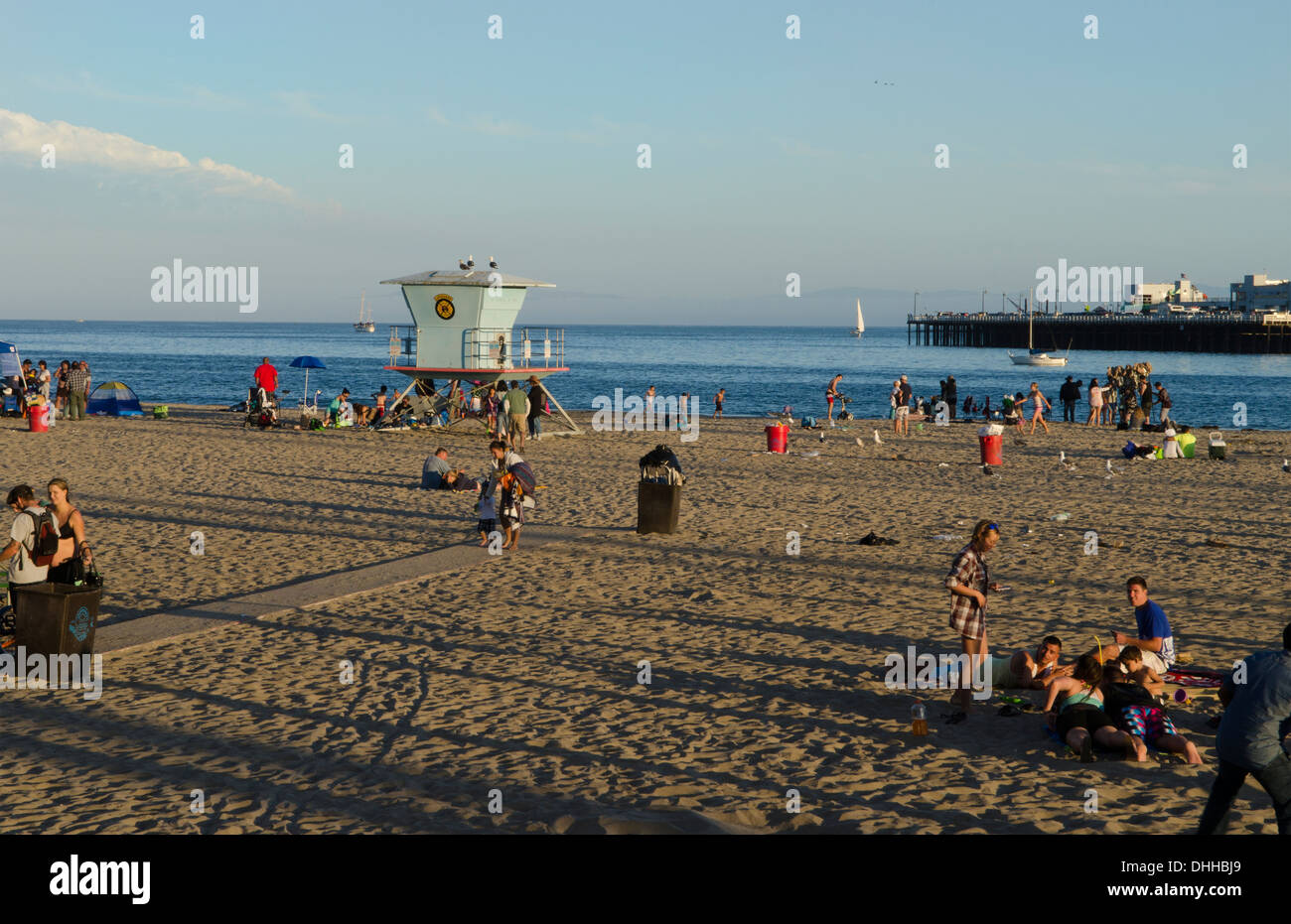 Santa Cruz California CA Wharf and beach on waterfront with sand and ...