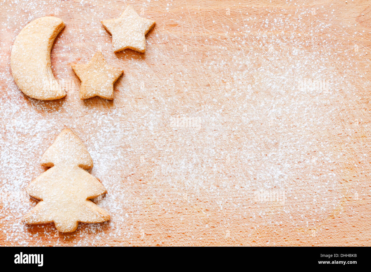 Christmas baking cookies abstract food background on cutting board ...