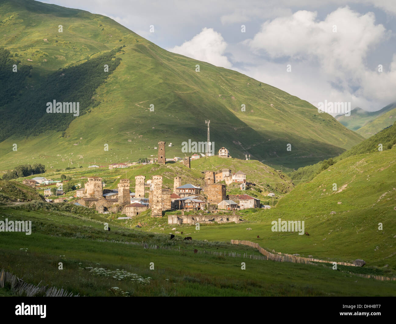 Ushguli in Upper Svaneti, Georgia. Ushguli is famous for its well ...