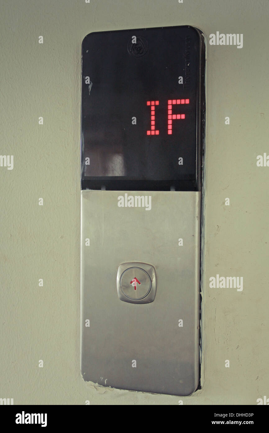 Button outside an elevator or lift Stock Photo - Alamy
