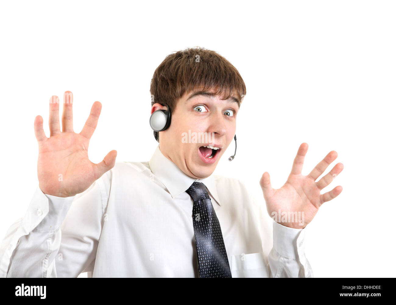 Shocked Young Man with Headset Stock Photo - Alamy