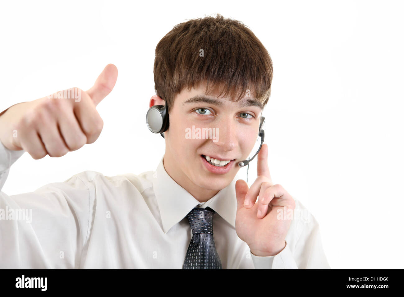 Young Man with Headset Stock Photo - Alamy