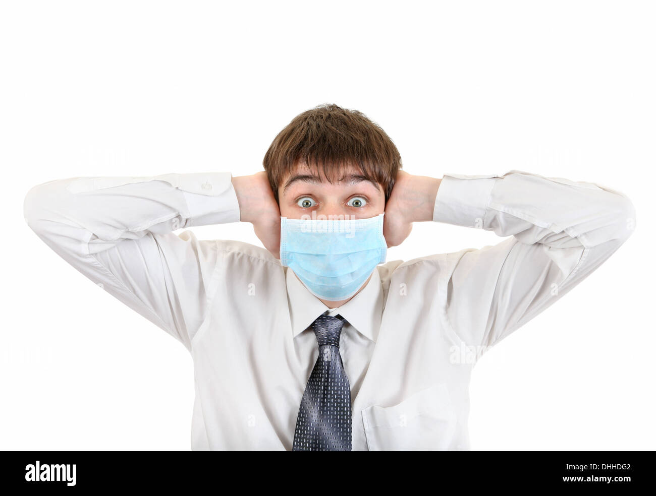 Shocked Young Man in Flu Mask Stock Photo - Alamy