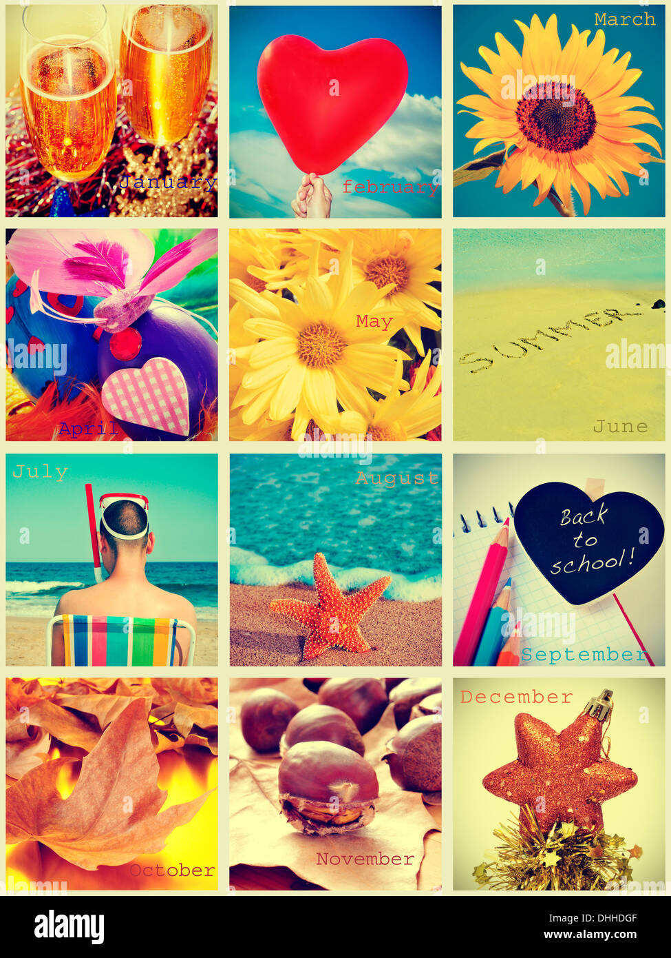 calendar with pictures depicting things related to the months of the ...