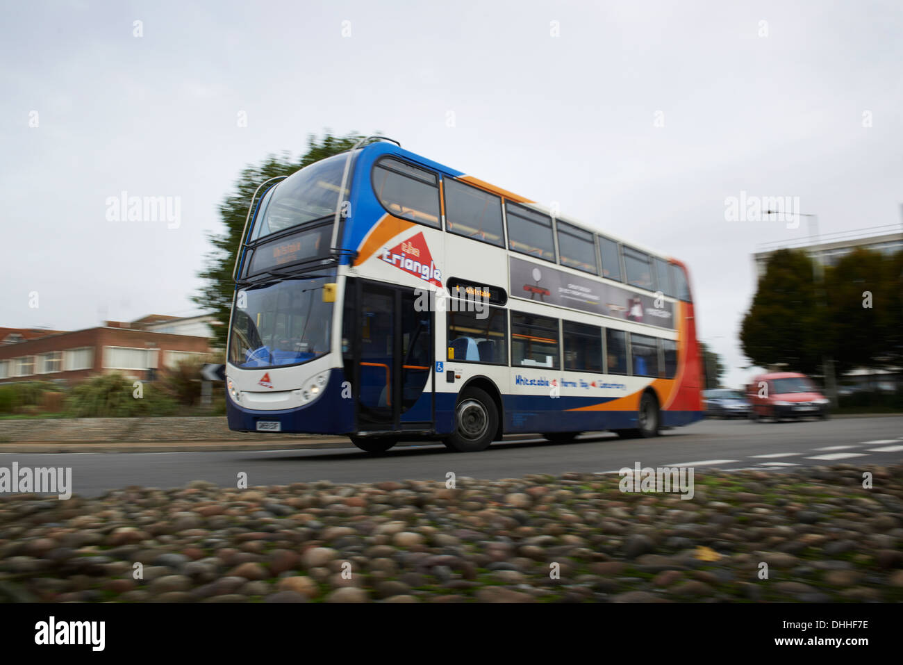 bus double decker going round roundabout Canterbury Kent Uk Stock Photo ...