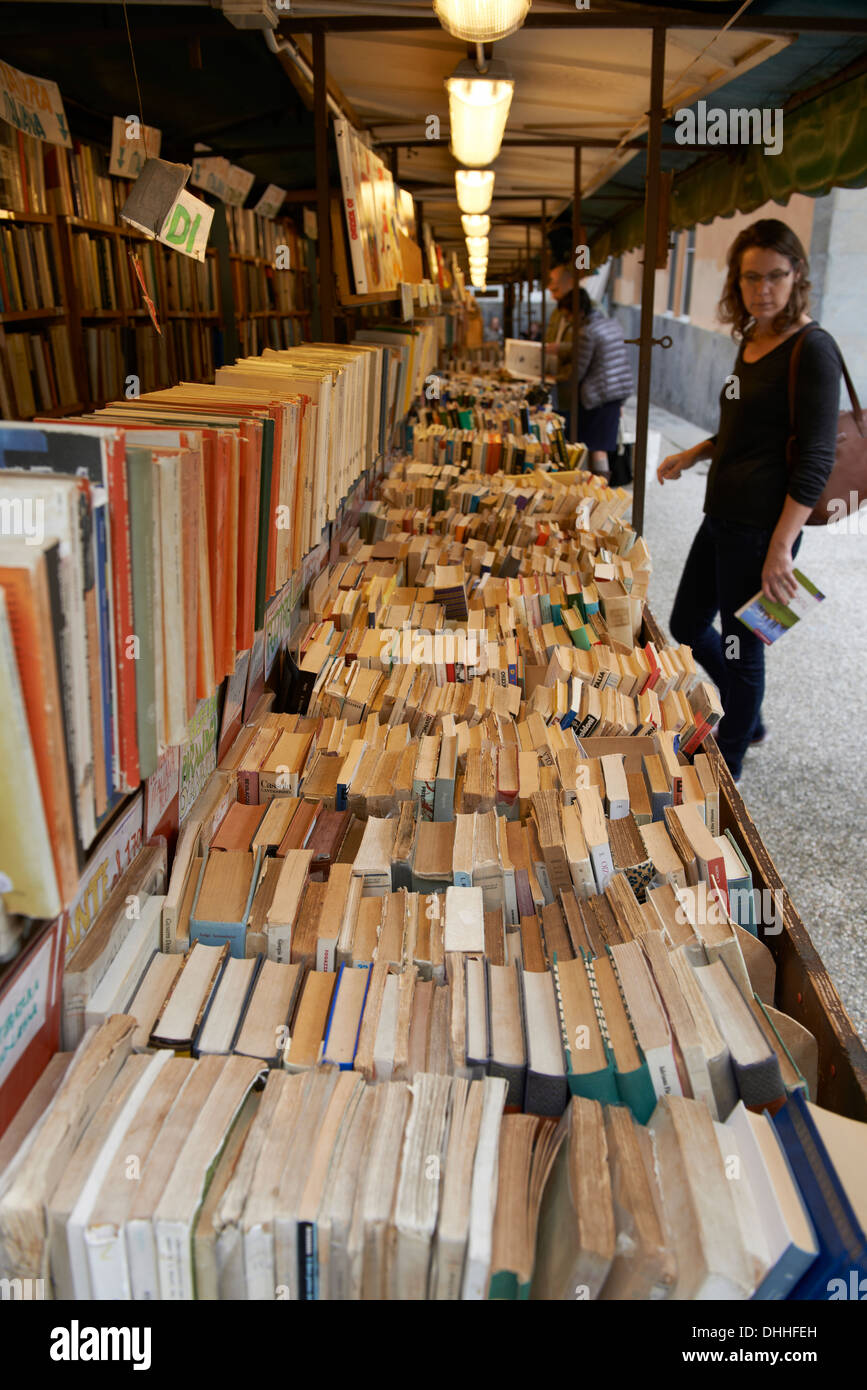 An Antiquarian book stall in Lucca Tuscany Italy with rows of book on ...