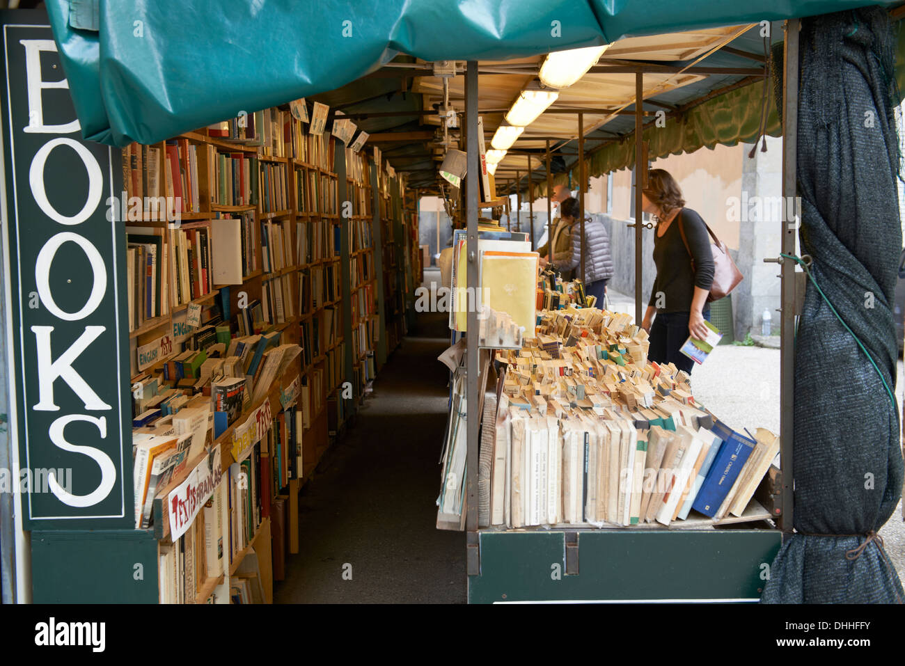 An Antiquarian book stall in Lucca Tuscany Italy with rows of book on ...