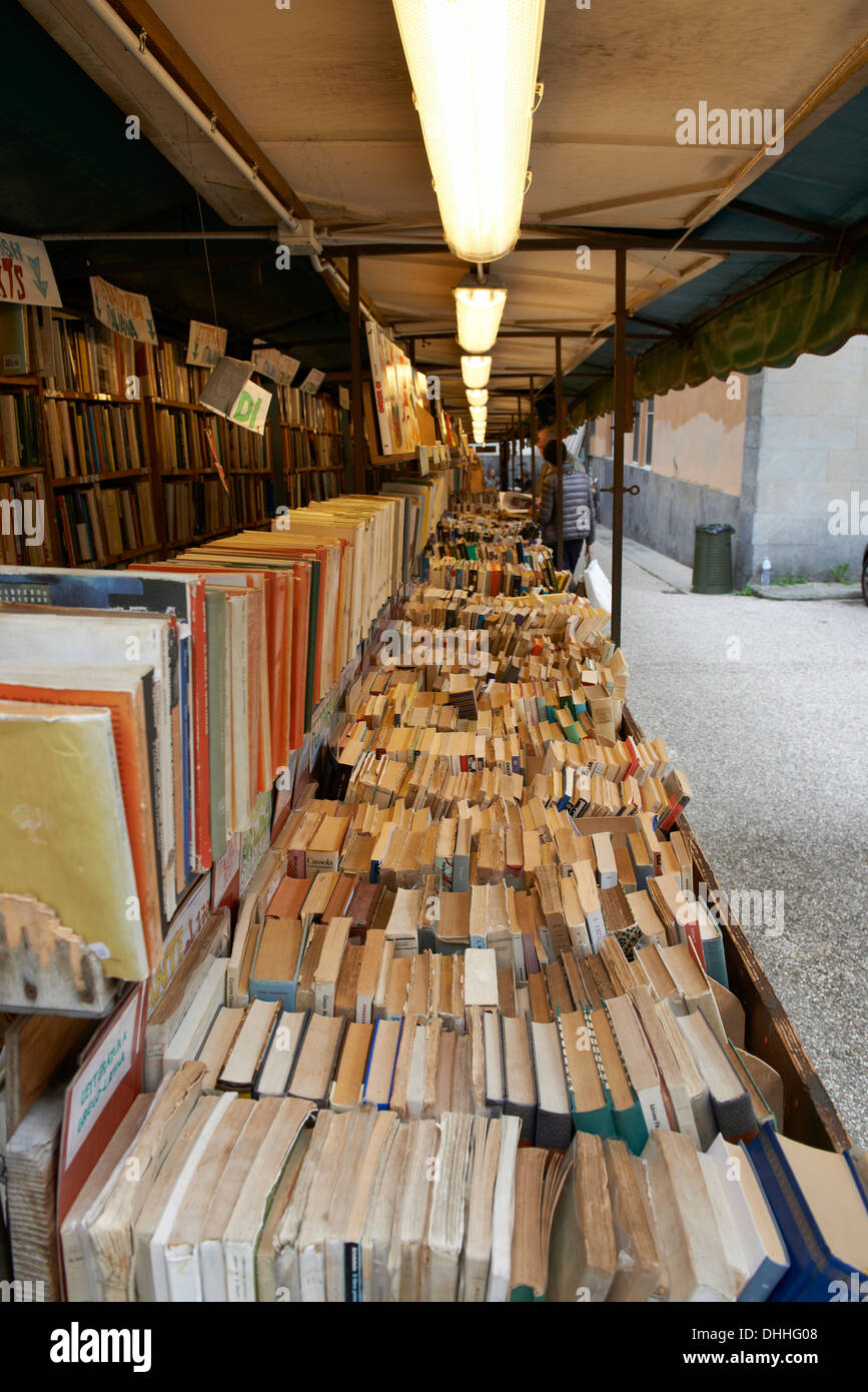 An Antiquarian book stall in Lucca Tuscany Italy with rows of book on ...