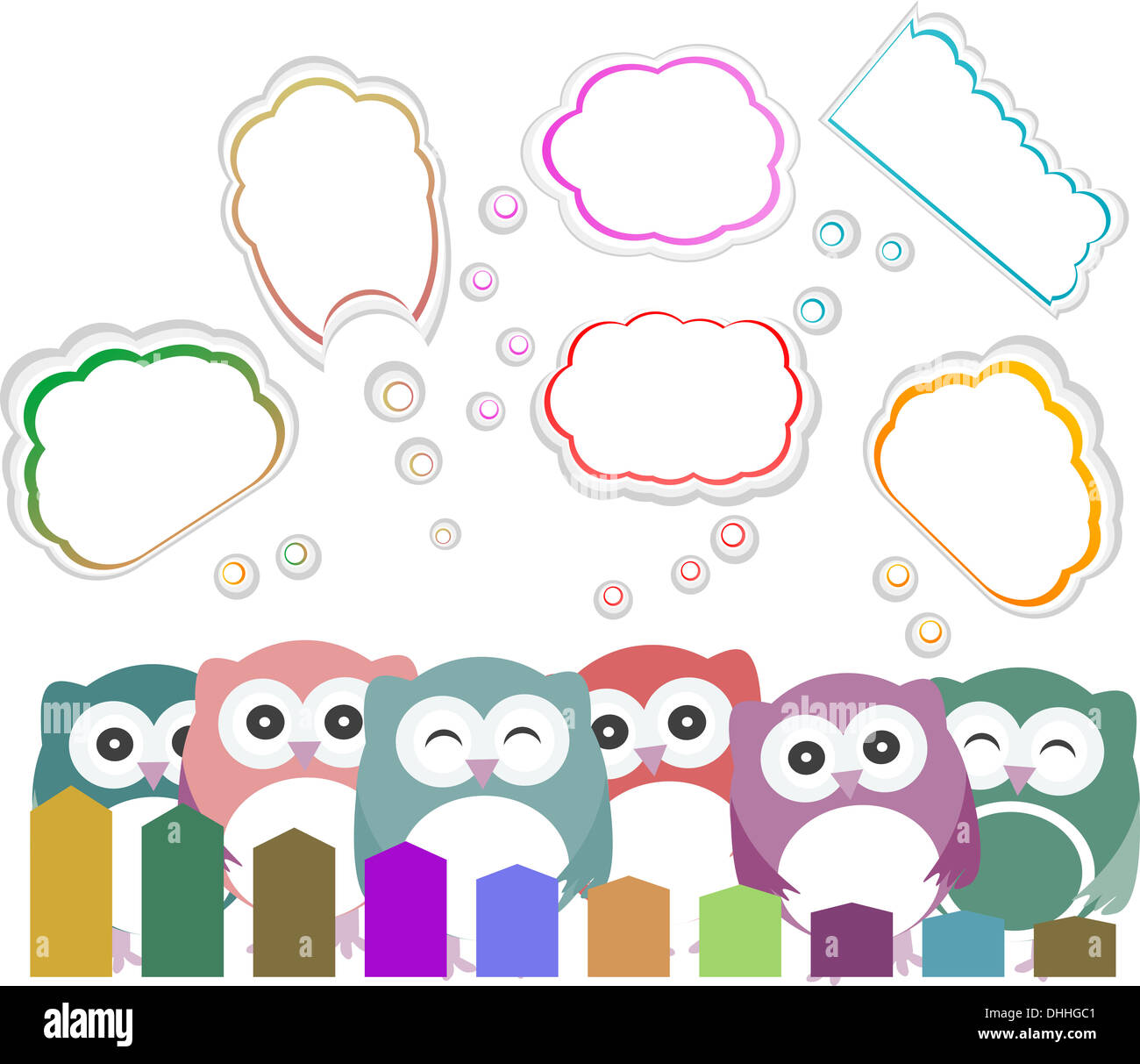 happy owl family with speech bubble Stock Photo - Alamy