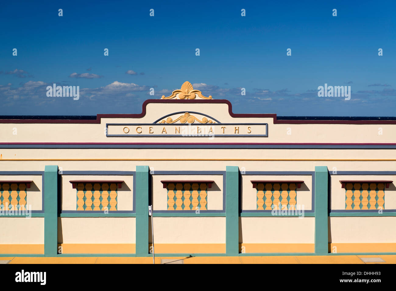 Art deco facade of the entrance to the Newcastle Ocean Baths Stock ...
