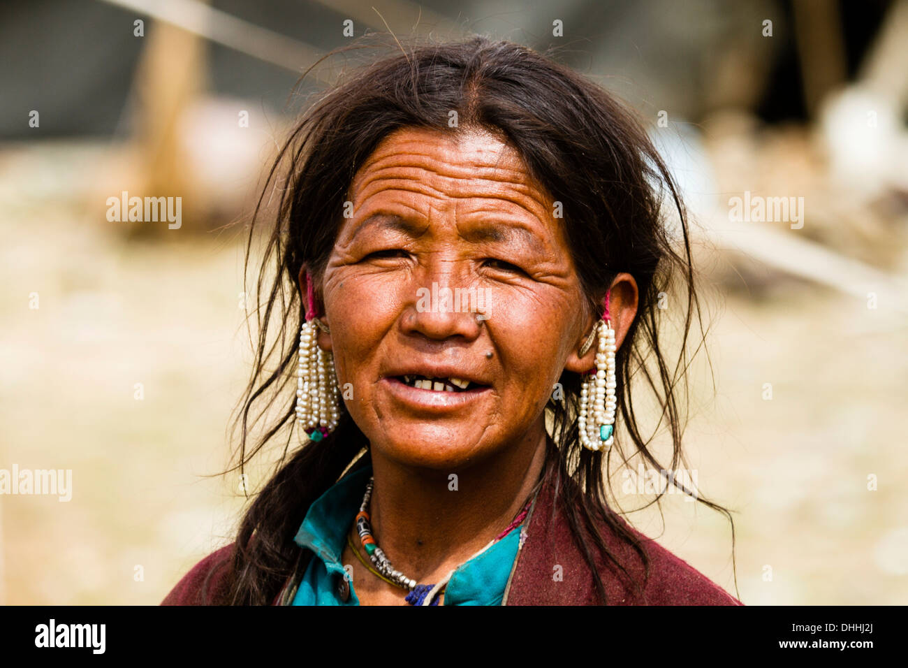 Ladakhi nomad woman, portrait, Leh, Ladakh, Jammu and Kashmir, India ...