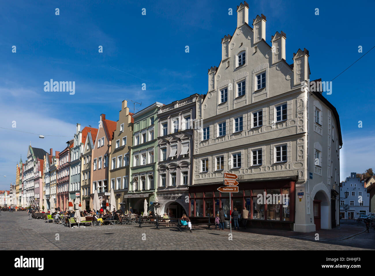 Historic buildings and pedestrian zone, historic center, Landshut ...