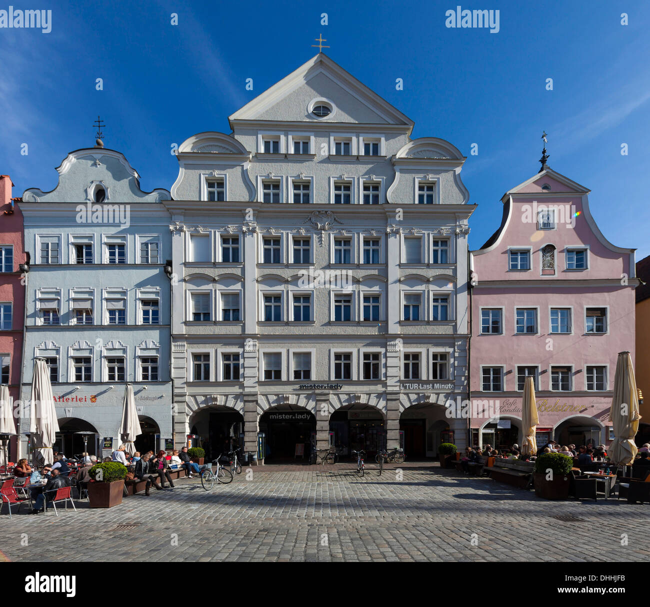 Historic buildings and pedestrian zone, Landshut, Lower Bavaria ...