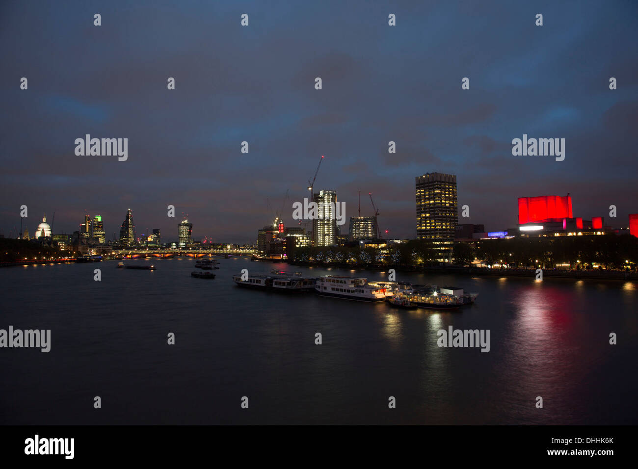 Skyline view of the South Bank and the River Thames in London, UK. The ...