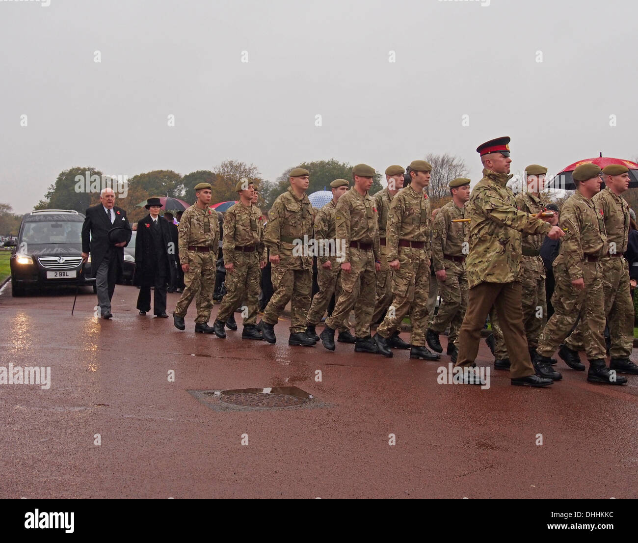 LYTHAM ST ANNES, UK 11TH November 2013. Hearse carrying coffin of WWII ...