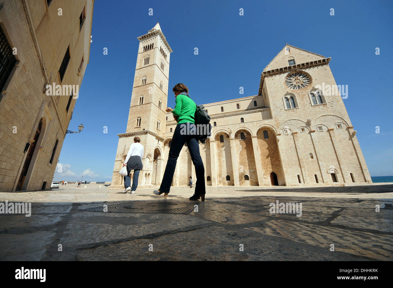 In Trani harbour with Trani Cathedral in the background, Trani, Apulia ...