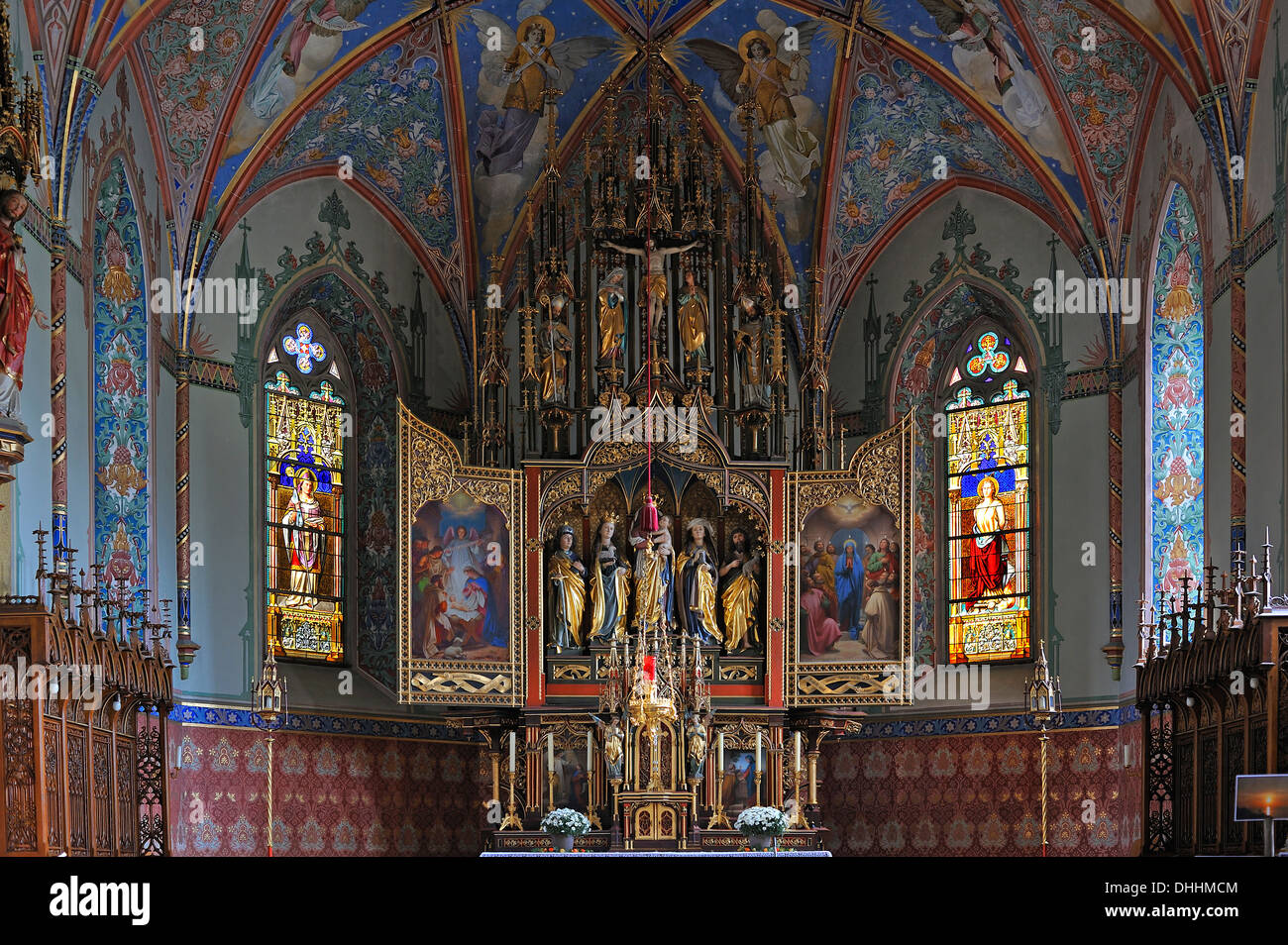 Altar of the neo-Gothic Parish Church of St. Pelagius, 1860, polyptych ...