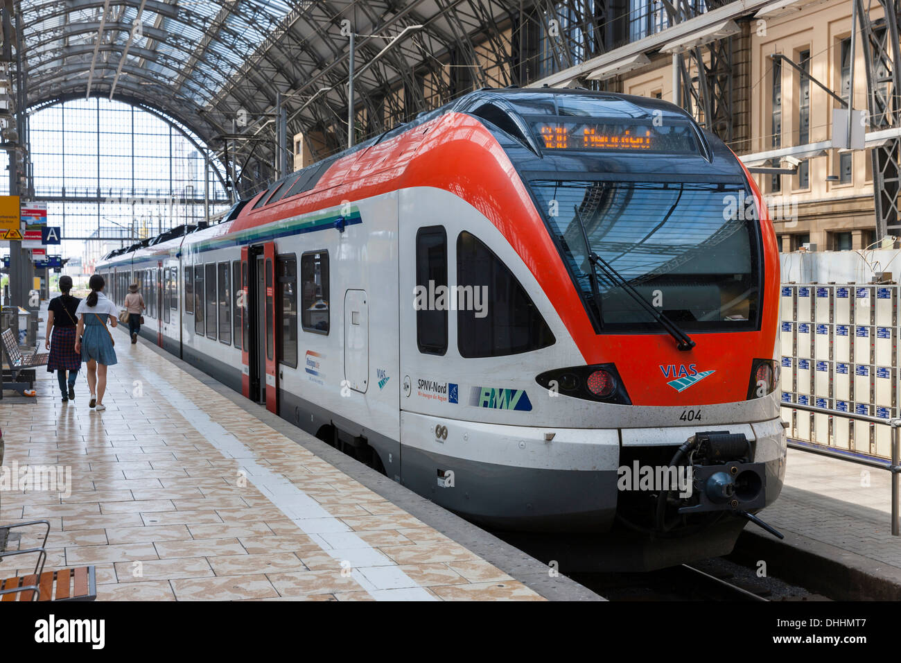 A regional train of the RMV pulling into the main station, Frankfurt am ...