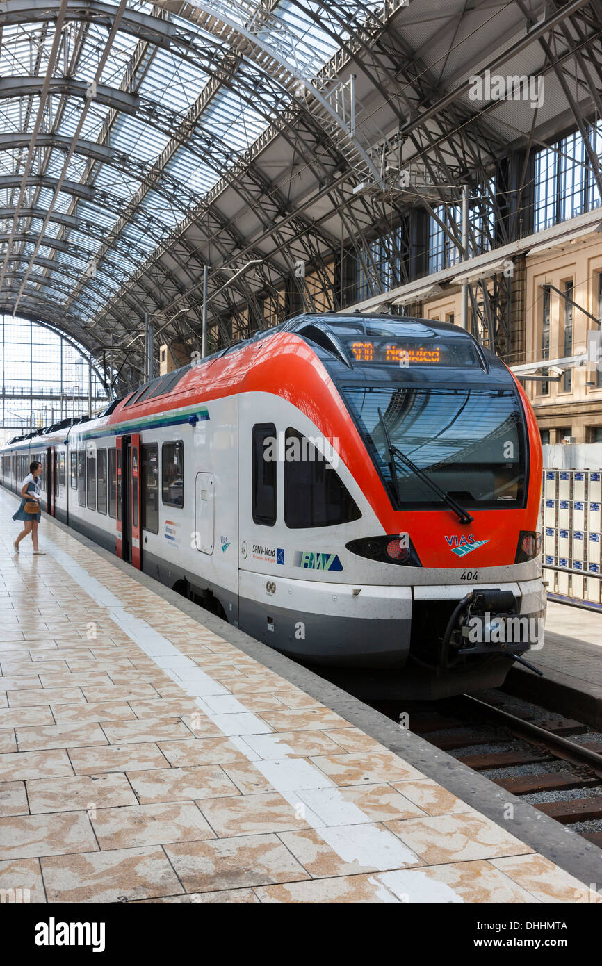 A regional train of the RMV pulling into the main station, Frankfurt am ...