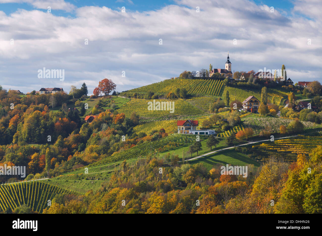 Townscape of Kitzeck im Sausal, in autumn, Kitzeck im Sausal, Styria ...