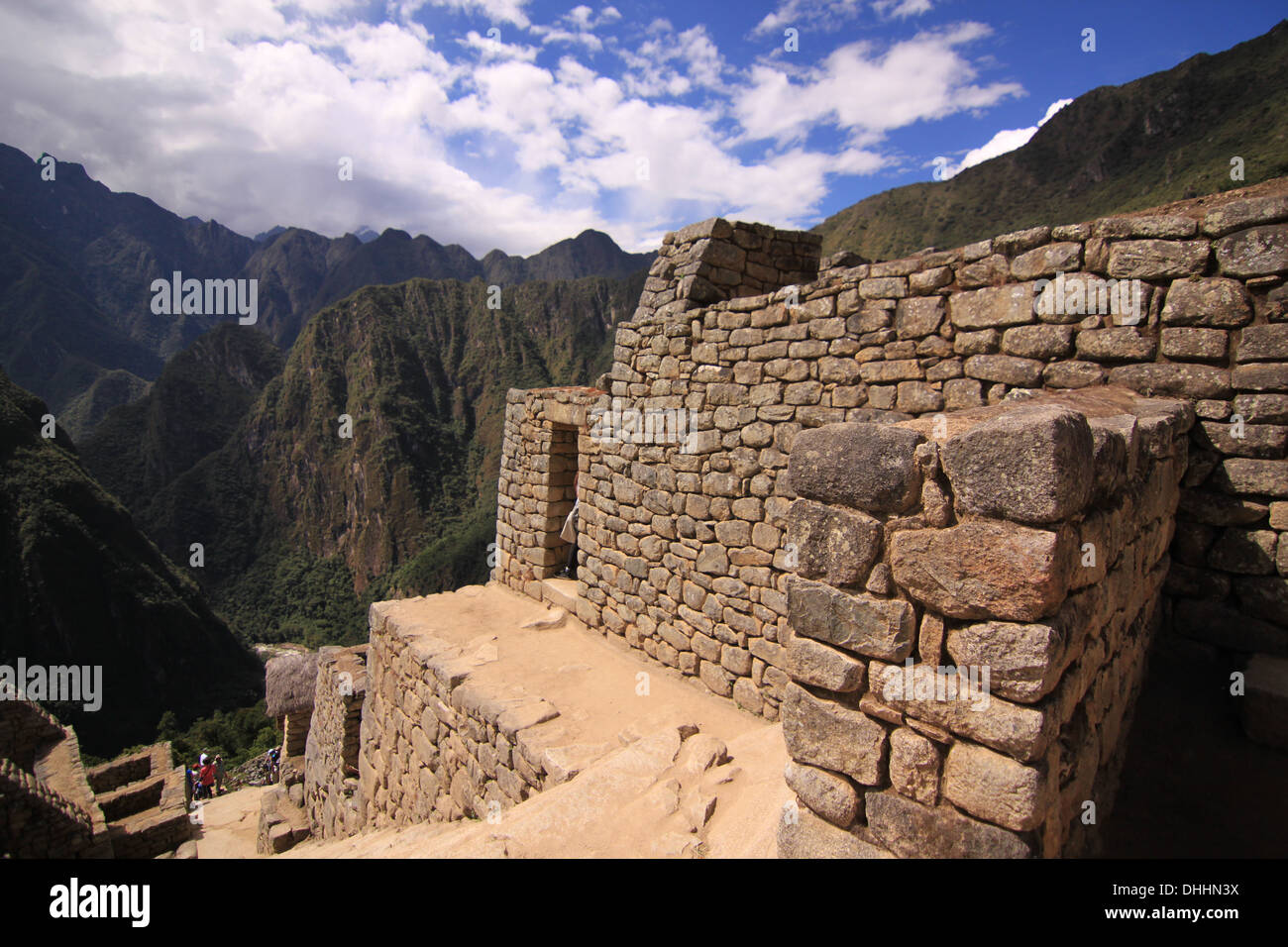 Stone walls and steps at Machu Picchu archaeological site, Cuzco, Peru ...