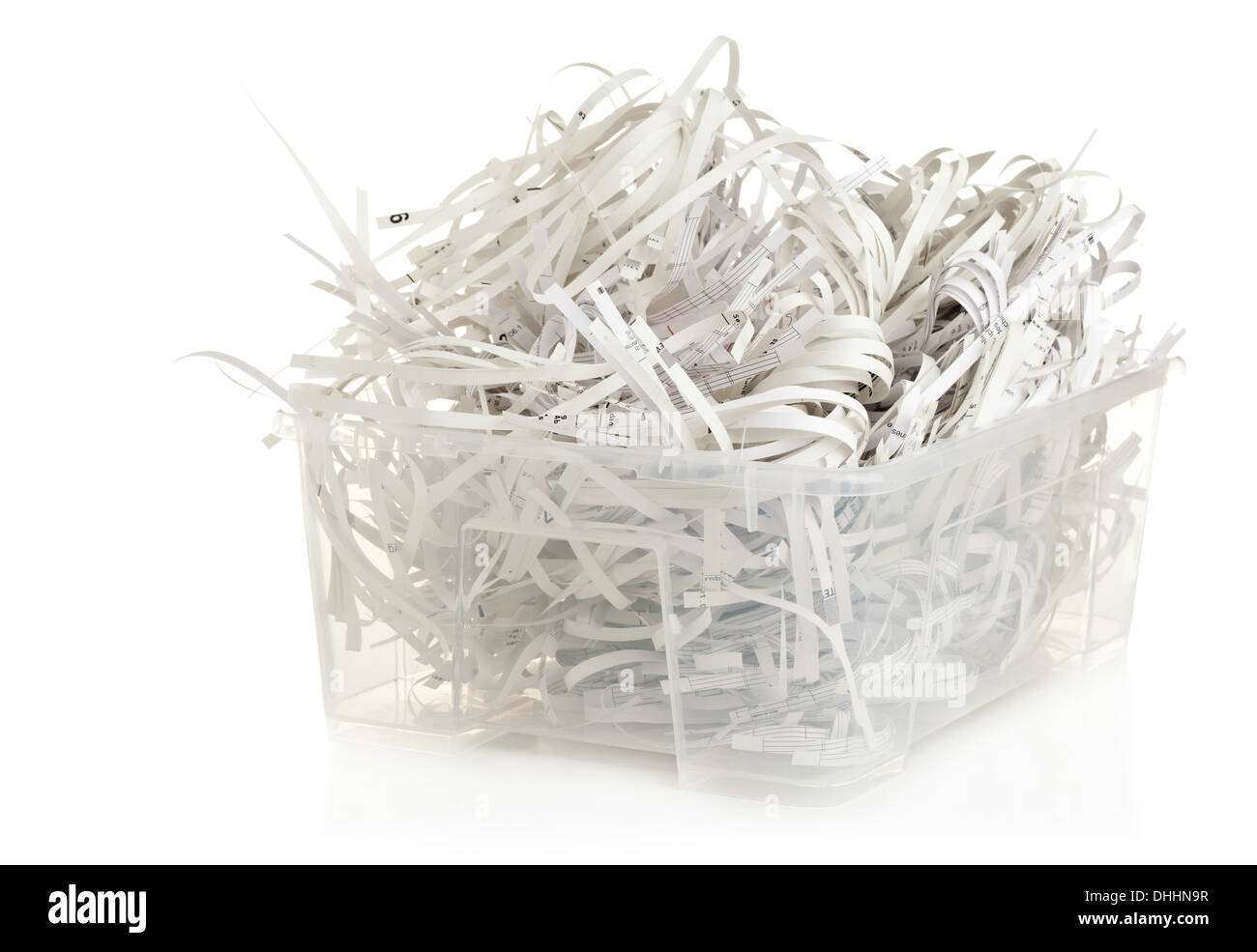 Office paper from shredder in plastic box collected for recycling on ...