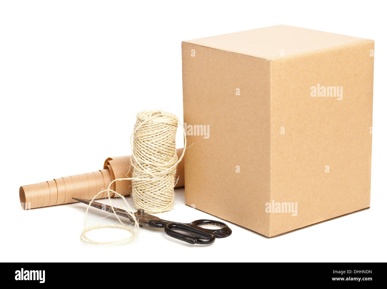 Brown carton box with packaging materials on white background Stock ...