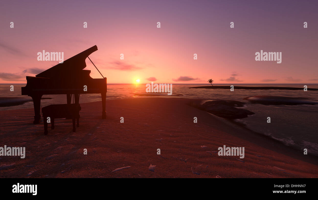 Piano on the beach in the sunset Stock Photo - Alamy