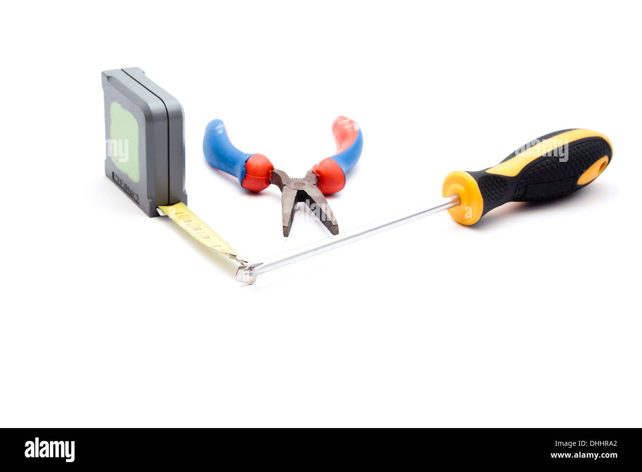 Measuring Tape with Screwdriver and Tong Stock Photo - Alamy