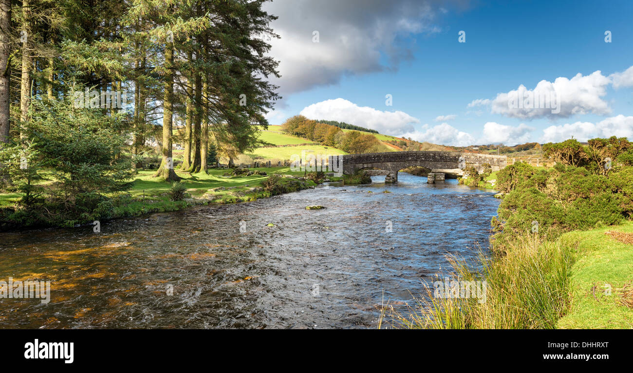 The East Dart River flowing through an old granite bridge at Bellever ...