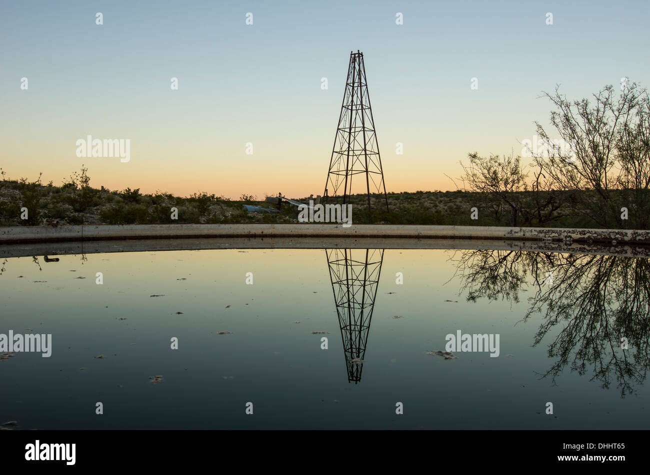 Water tank on a ranch in the Big Bend region of Texas, situated in the ...