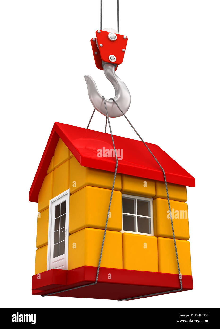 Crane raises House (clipping path included Stock Photo - Alamy