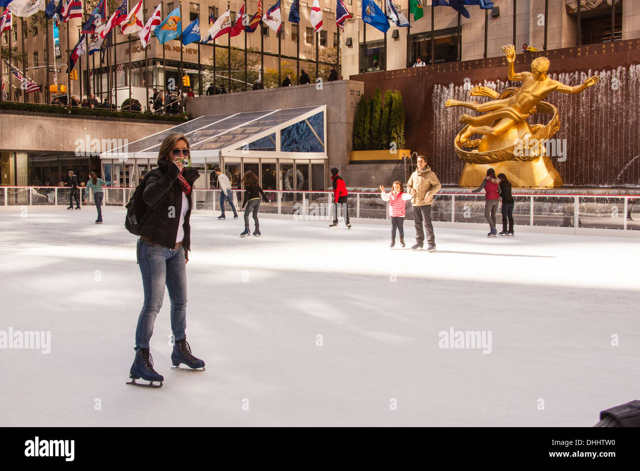 Ice Skating rink at the Rockefeller center, Manhattan, New York City ...