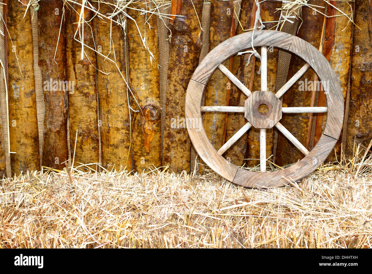 Desktop wheel wood and straw Stock Photo - Alamy