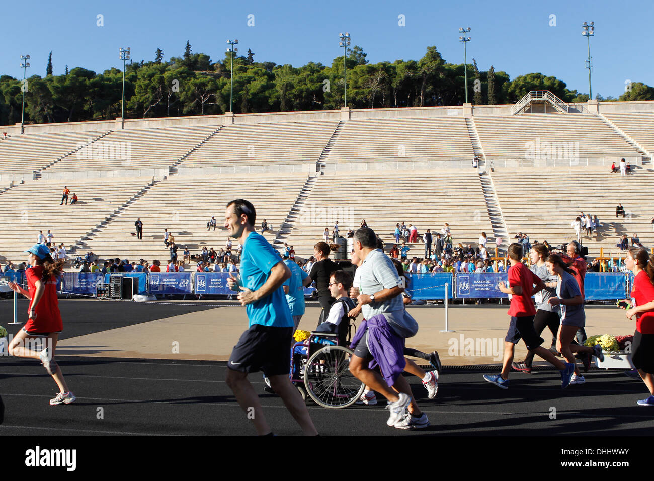 31st Athens Classic Marathon. Athletes in the Panathenaic stadium Stock ...
