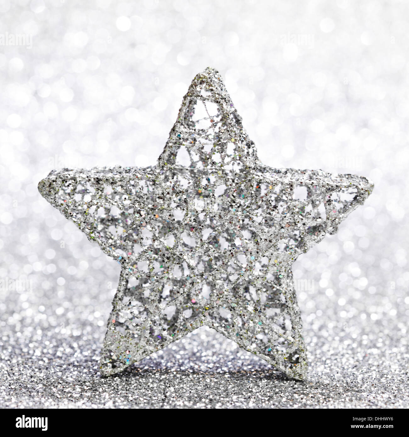 Beautiful christmas star decoration over shiny glitter background Stock ...