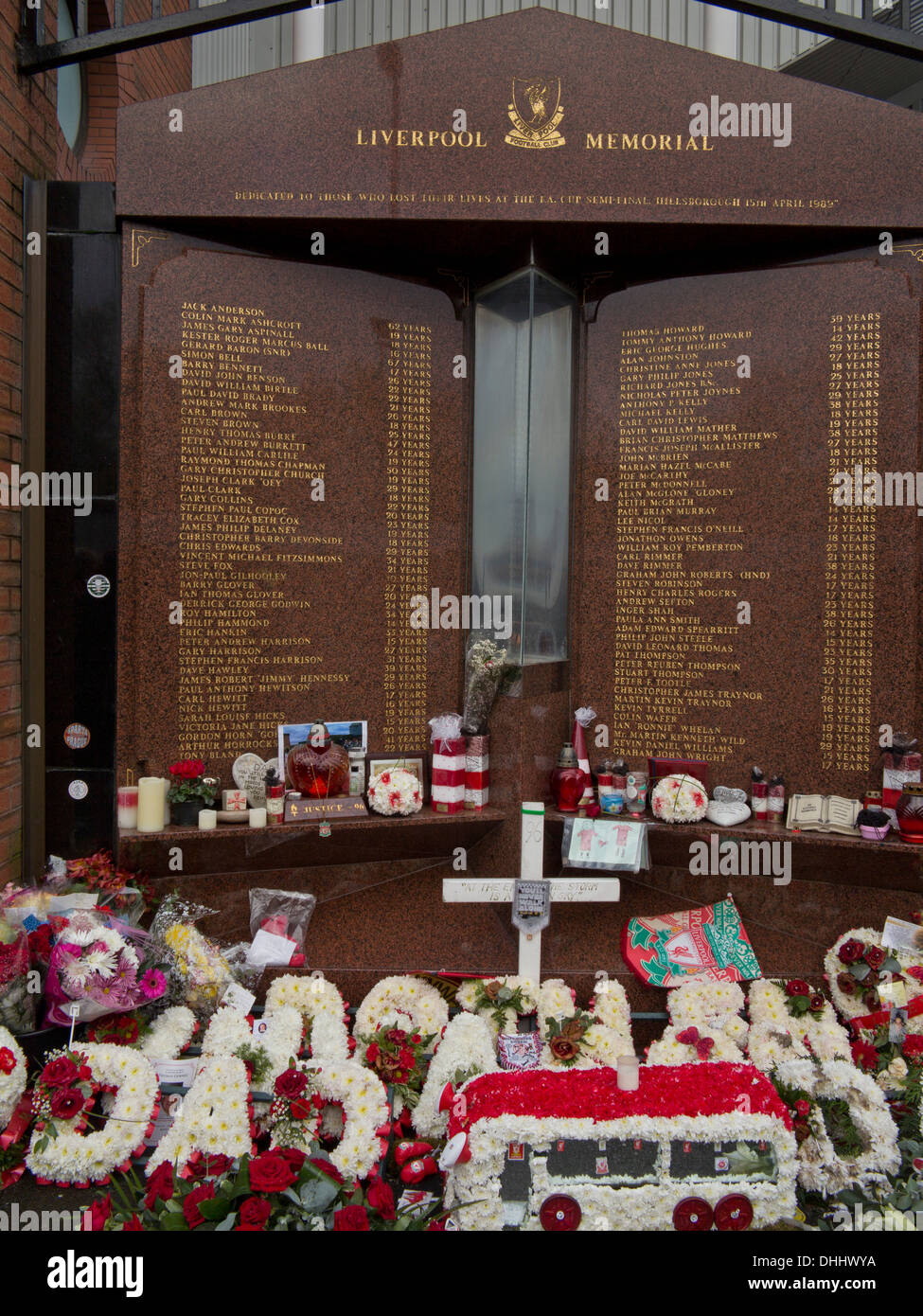 Hillsborough memorial at Liverpool FC Anfield stadium before Premier ...