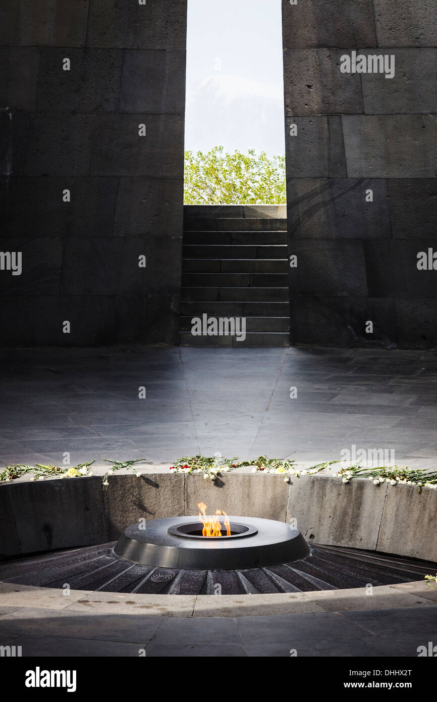 Eternal flame at the Tsitsernakaberd memorial monument of the Armenian ...
