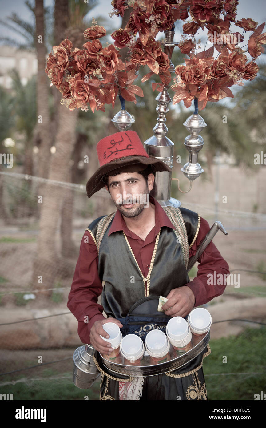 Traditional dressed tea vendor, Gulf of Aqaba, Red Sea, Jordan, Middle ...