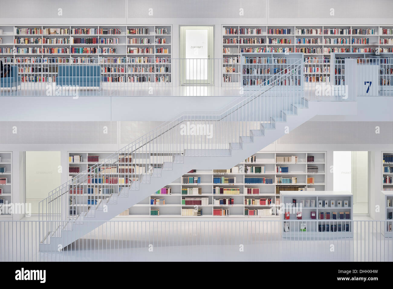 Stairway inside of the new public library Stuttgart, Baden-Wuerttemberg ...