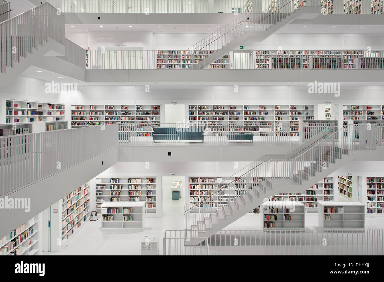 Interior view of the new public library Stuttgart, Baden-Wuerttemberg ...