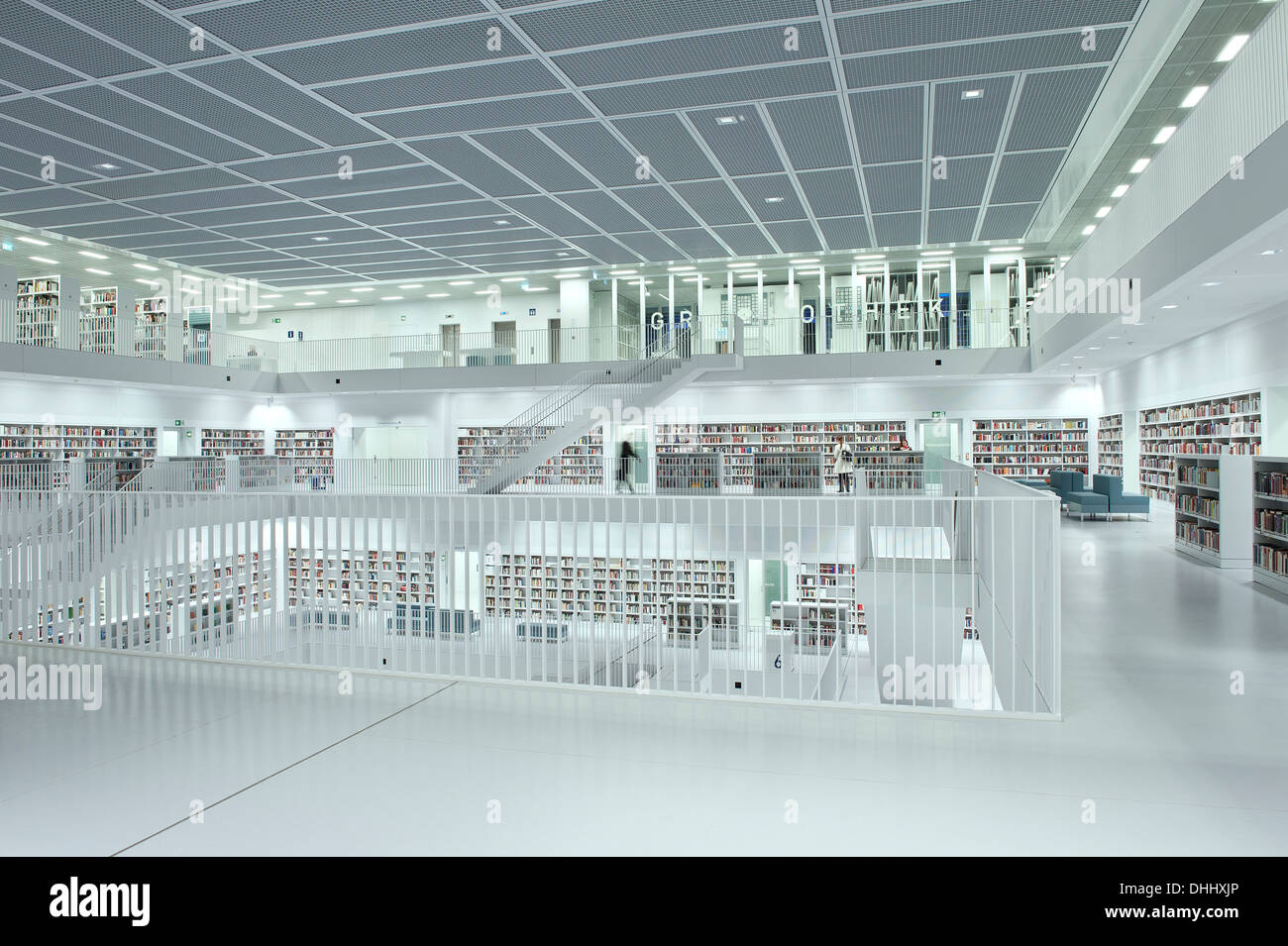 Upper floor of the new public library Stuttgart, Baden-Wuerttemberg ...