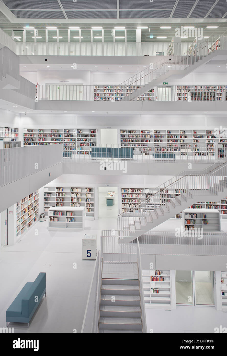 Interior view of the new public library Stuttgart, Baden-Wuerttemberg ...