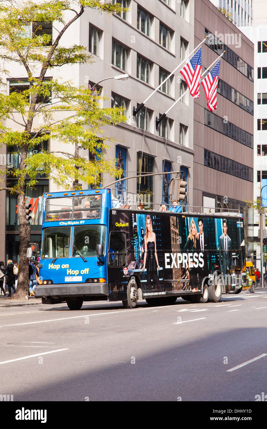 Tourist sightseeing bus Fifth Avenue, New York City, United States of ...