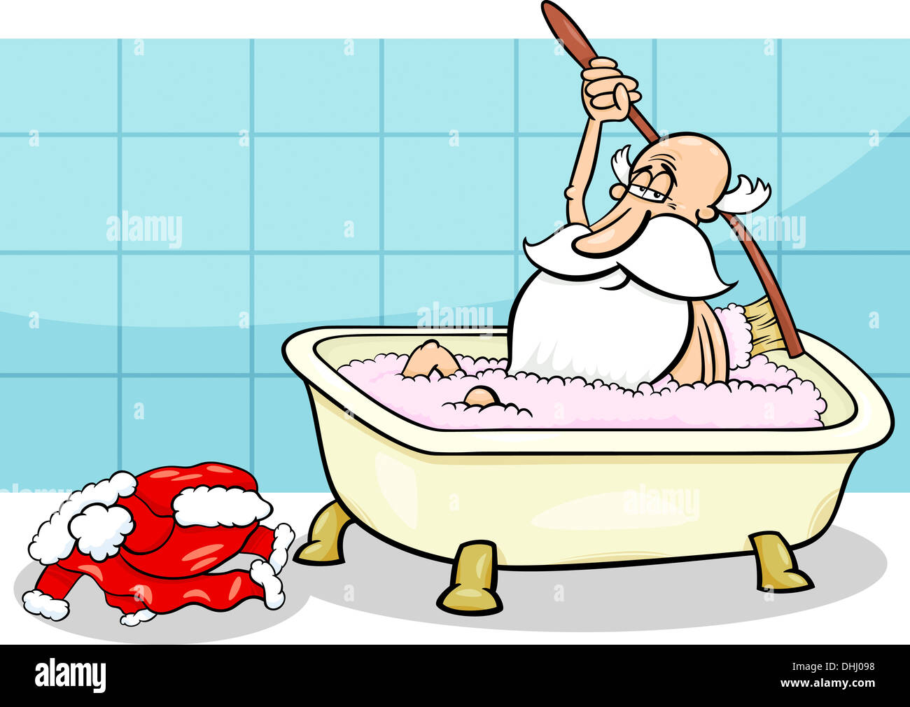 Cartoon Illustration of Santa Claus taking a Bath after Christmas Stock ...