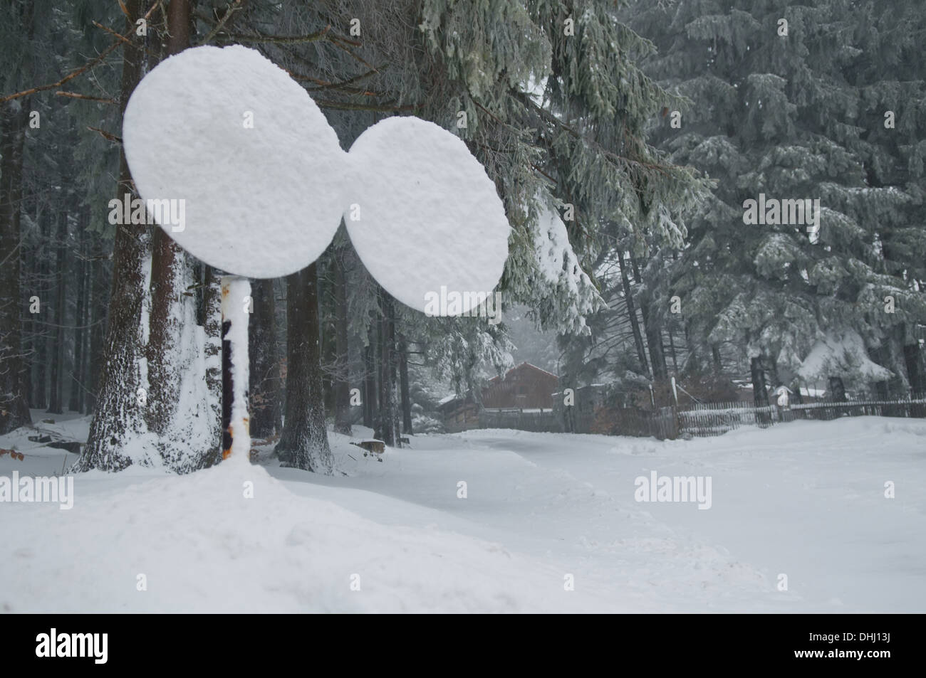 snowy traffic signs Stock Photo - Alamy
