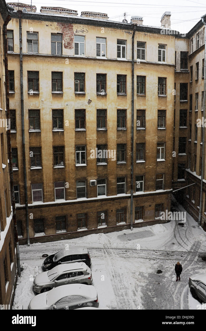View of the courtyard of the old apartment buildings from an upper ...