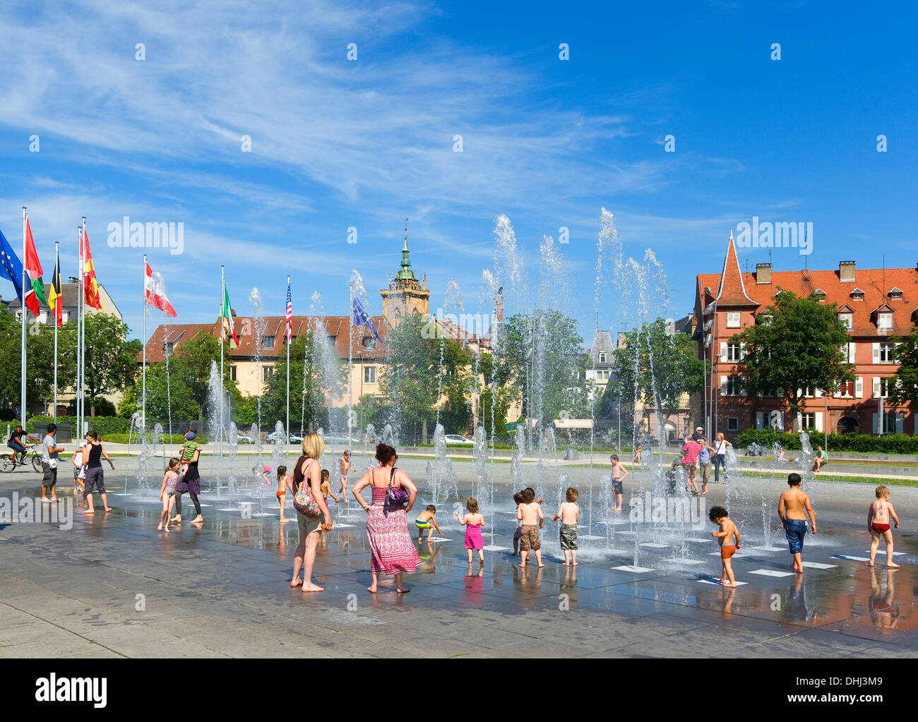 Children at the fountain at Place Rapp, Colmar, Alsace, France, Europe ...
