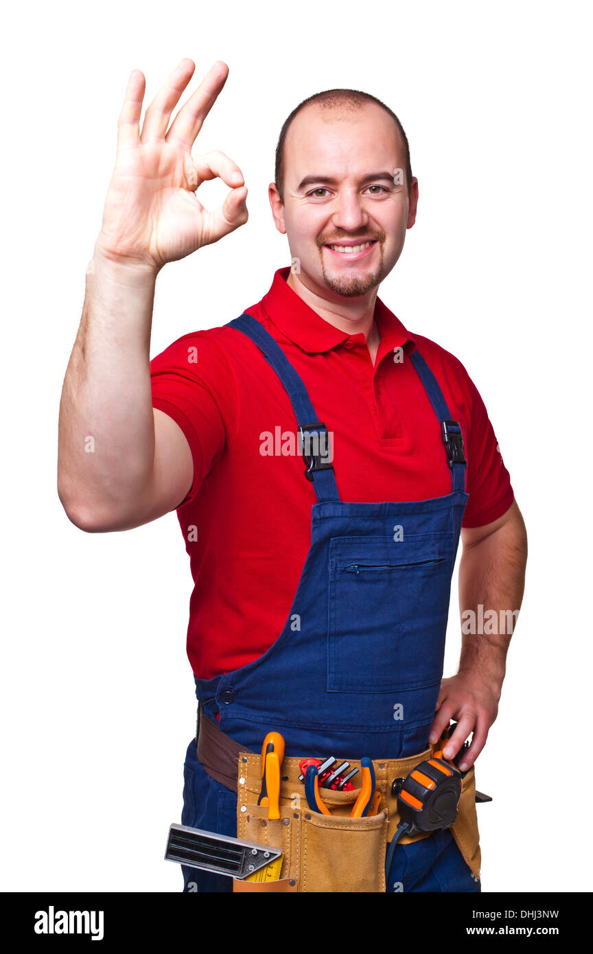 portrait of caucasian handyman isolated on white background Stock Photo ...