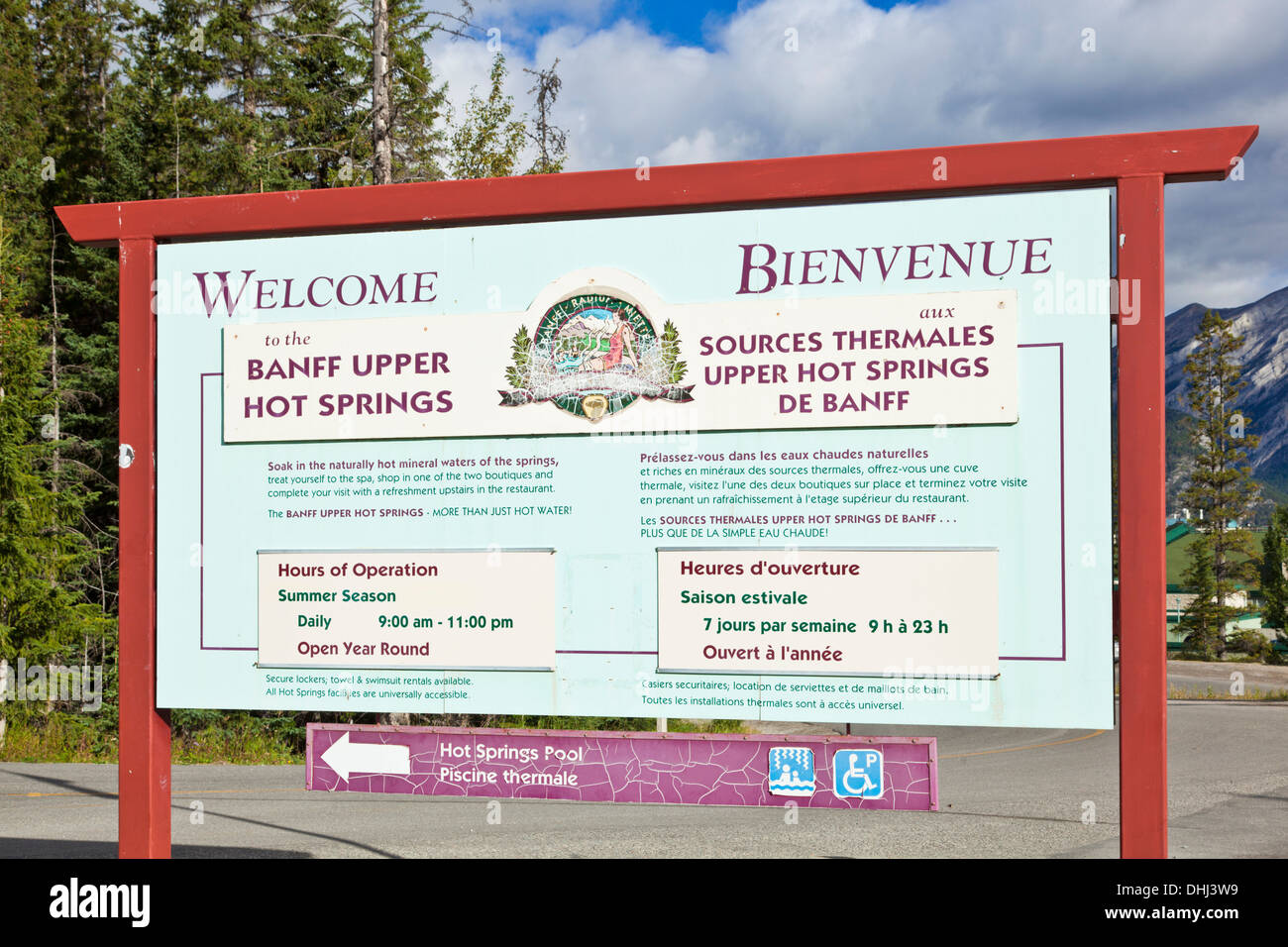 modern Entrance sign to the Upper Hot Springs Pool Banff township Banff ...